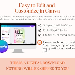 EDITABLE Wicked Birthday Party Invitation, Pink and Green Party ...