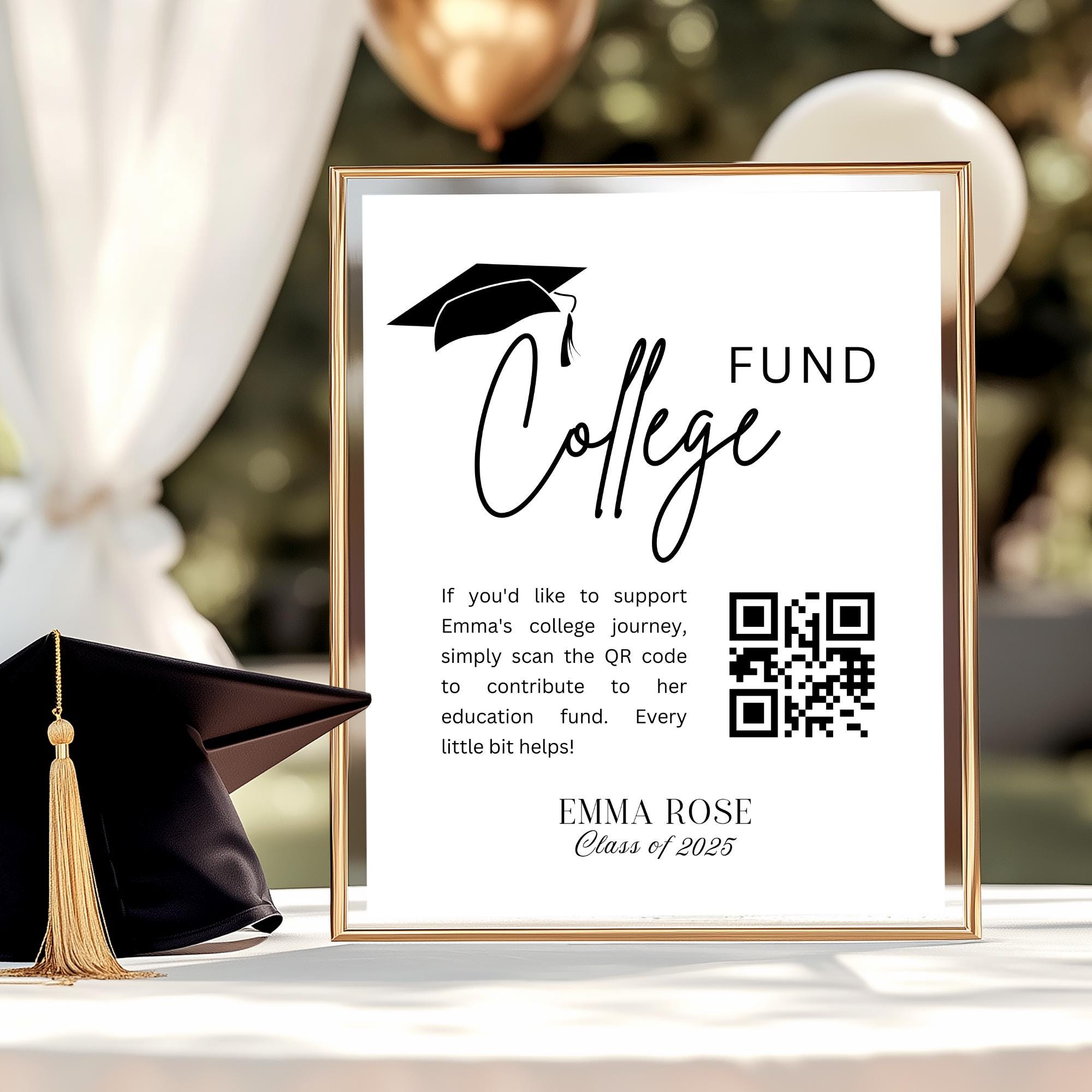 EDITABLE College Fund QR Code Sign | Class of 2025 | Modern Editable ...