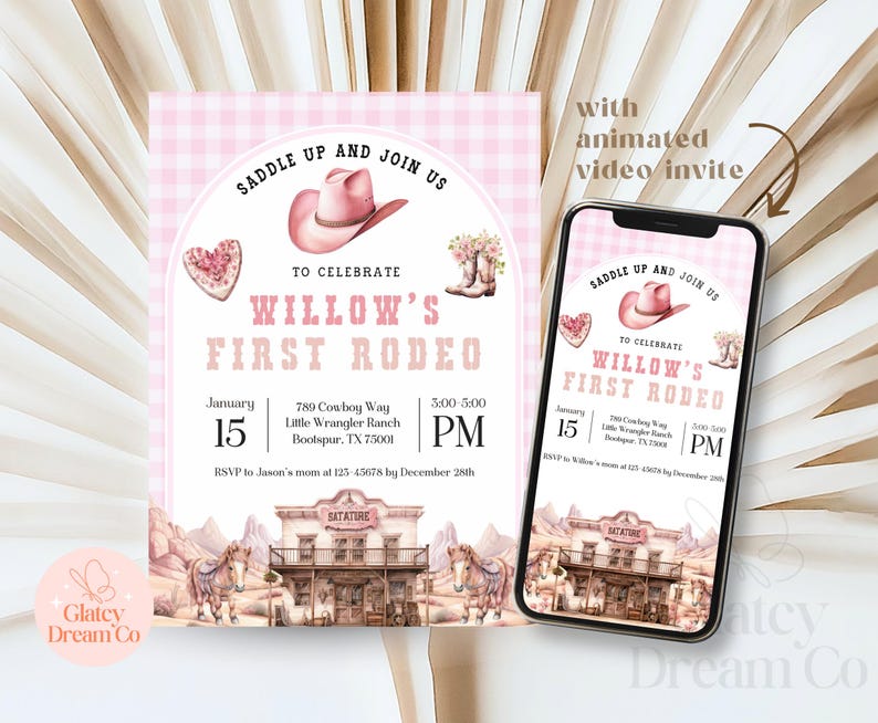 EDITABLE Wild West Invite Electronic 1st Rodeo Girl Cowgirl Mobile ...
