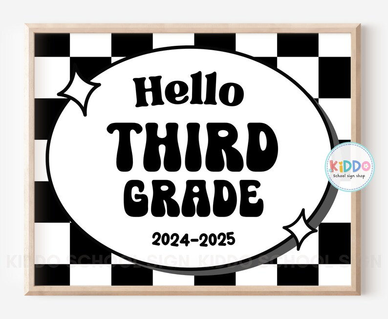 FIRST Day of Third Grade Hello 3rd Grade Sign Black White Retro Boy ...