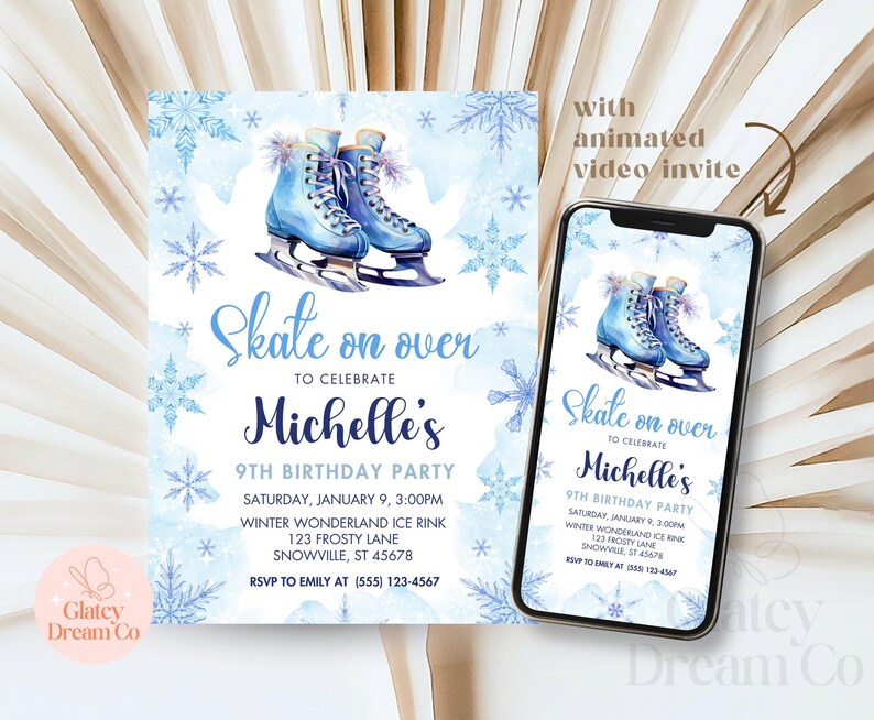 EDITABLE Birthday Invitation Ice Skating Party, Ice Skating Birthday ...