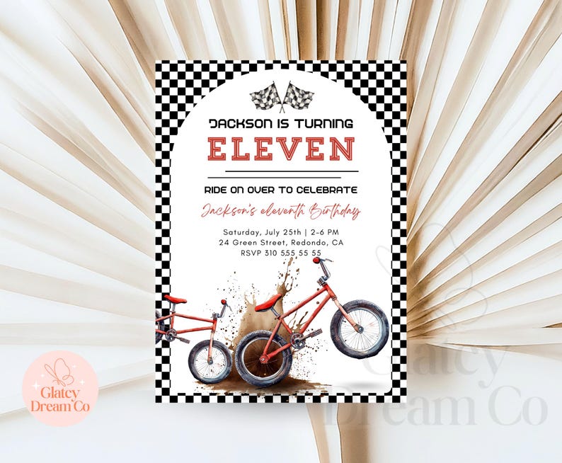 EDITABLE Mountain Bike Red Birthday Party Invitation Evite for 11th ...