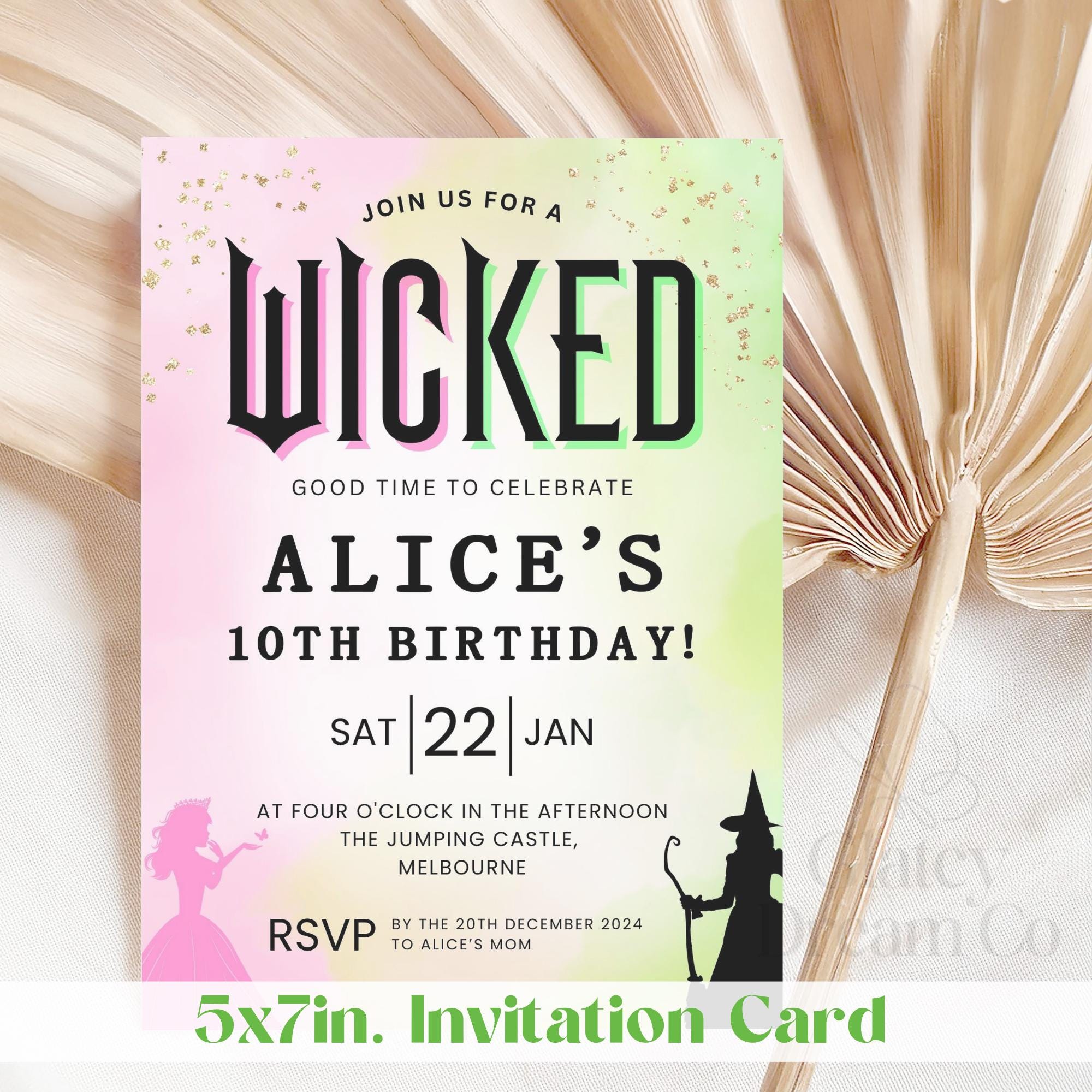 EDITABLE Wicked Birthday Party Invitation Bundle, Pink and Green Party ...