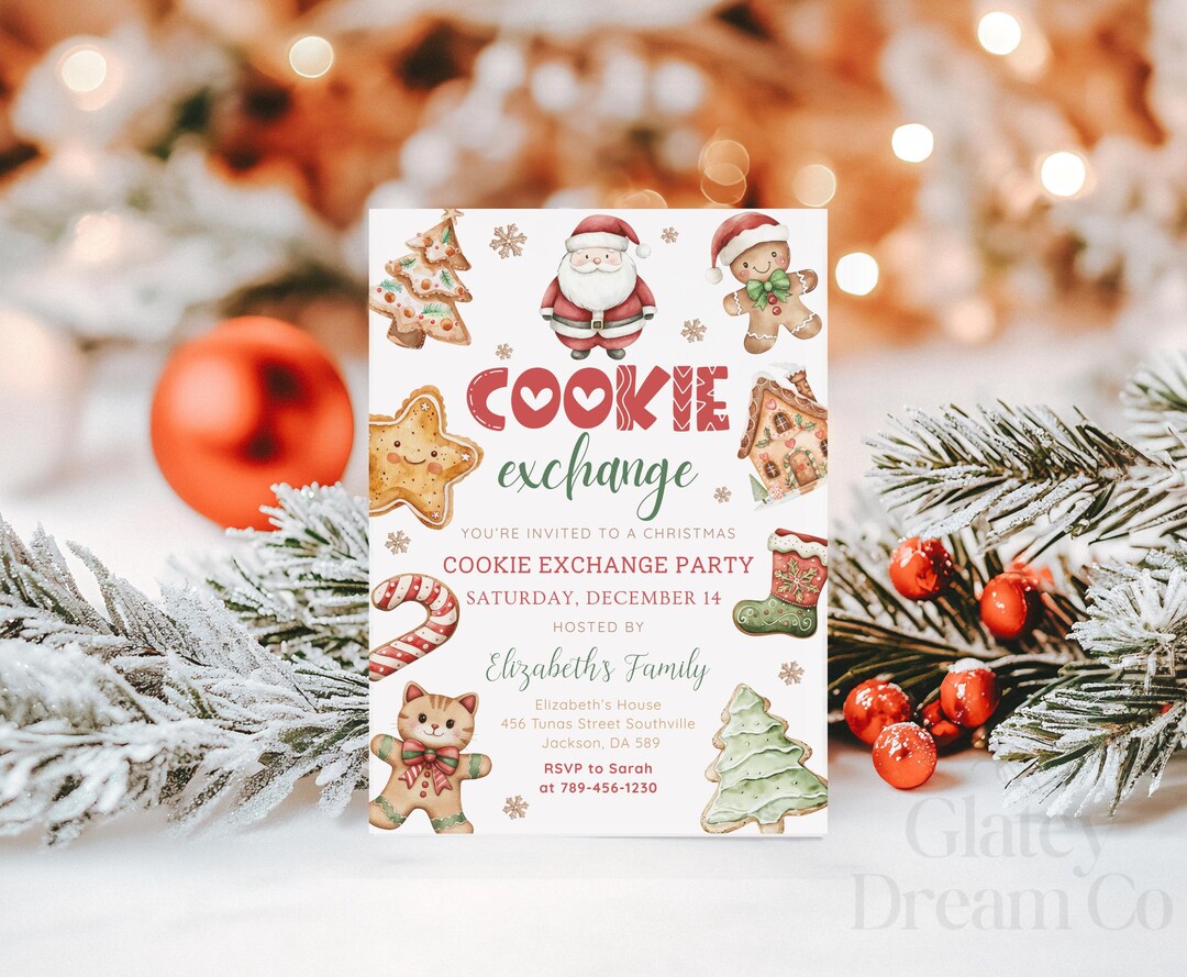 EDITABLE Cookie Exchange, Christmas Party Invitation, Family Christmas ...