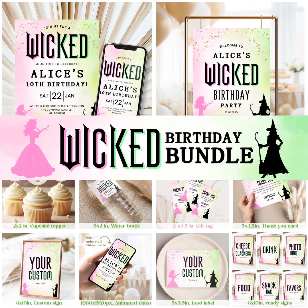 EDITABLE Wicked Birthday Party Invite Bundle, Wicked Animated Digital ...