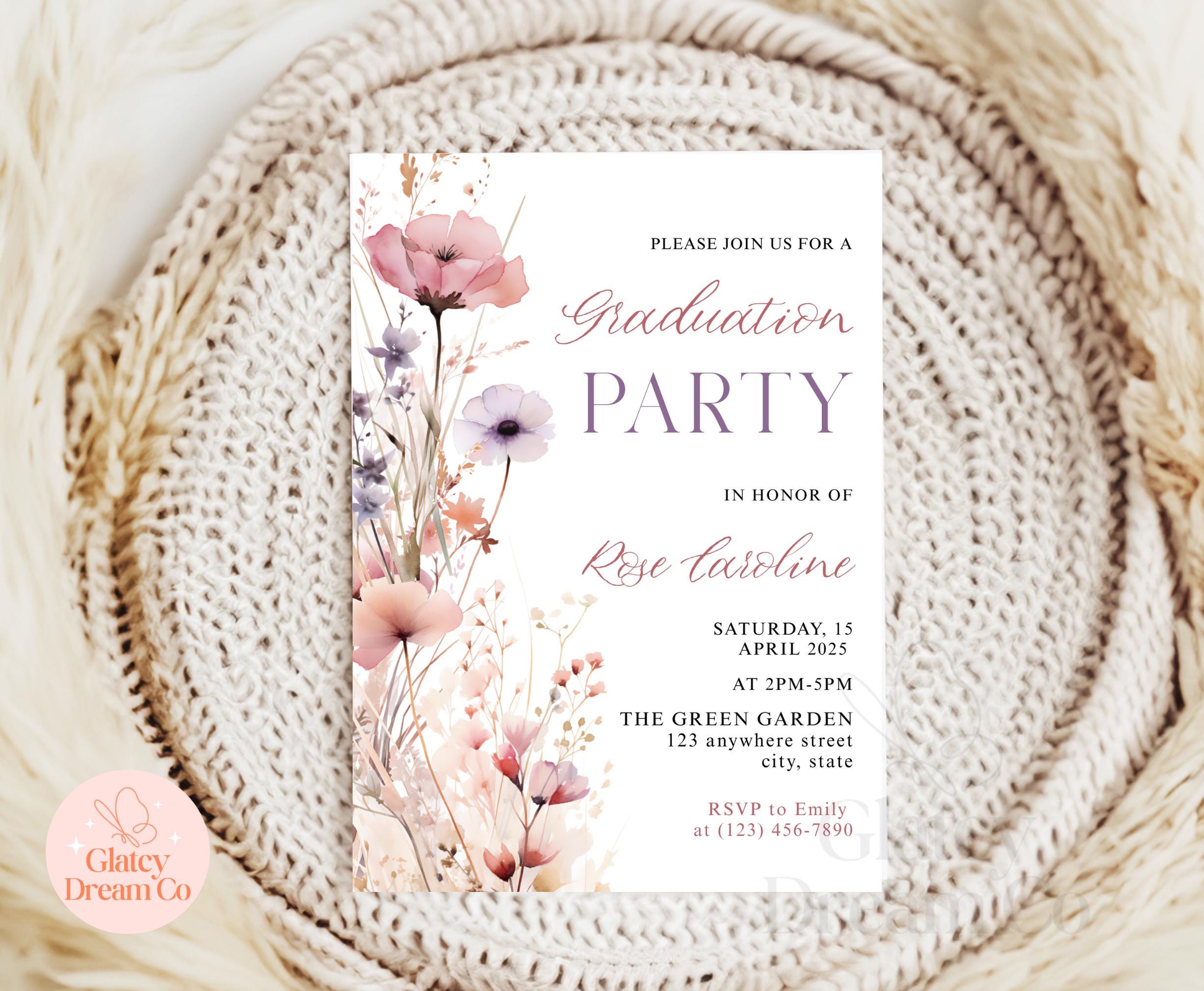 EDITABLE Minimalist Boho Wildflower Graduation Party Announcement ...