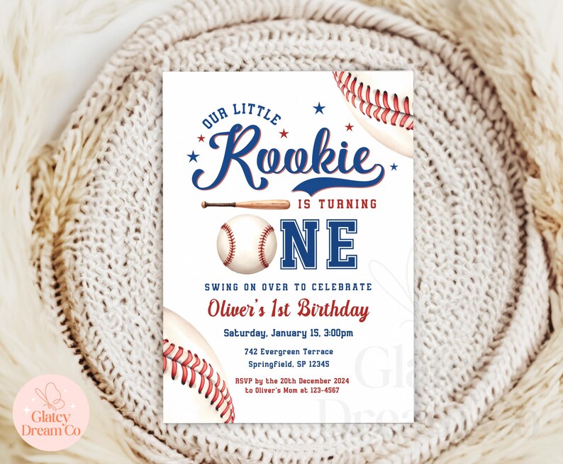 EDITABLE Rookie of the Year Invite, Baseball First 1st Birthday ...