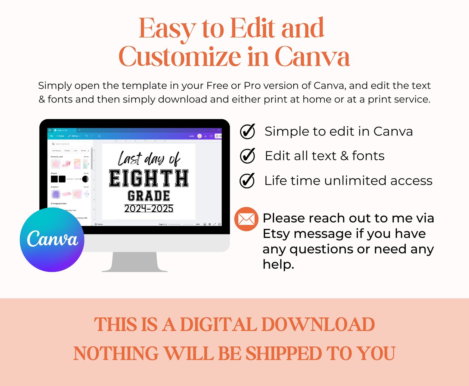 EDITABLE First Day & Last Day of Eighth Grade Era or Any Grade Sign 1st ...