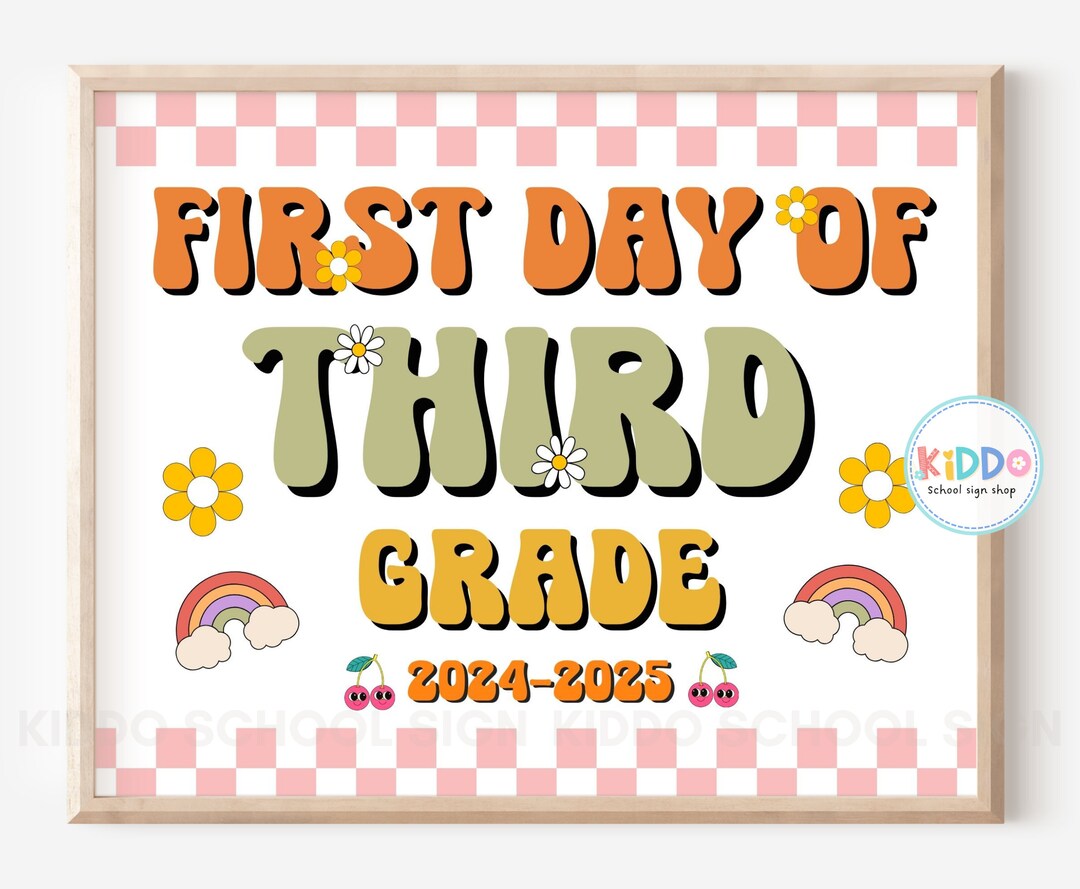 FIRST Day of 3rd Third Grade Retro Girly Sign FIRST Day of School Brown ...