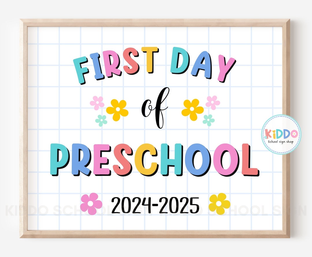 FIRST Day of Preschool Sign, Groovy Pastel FIRST Day of School ...