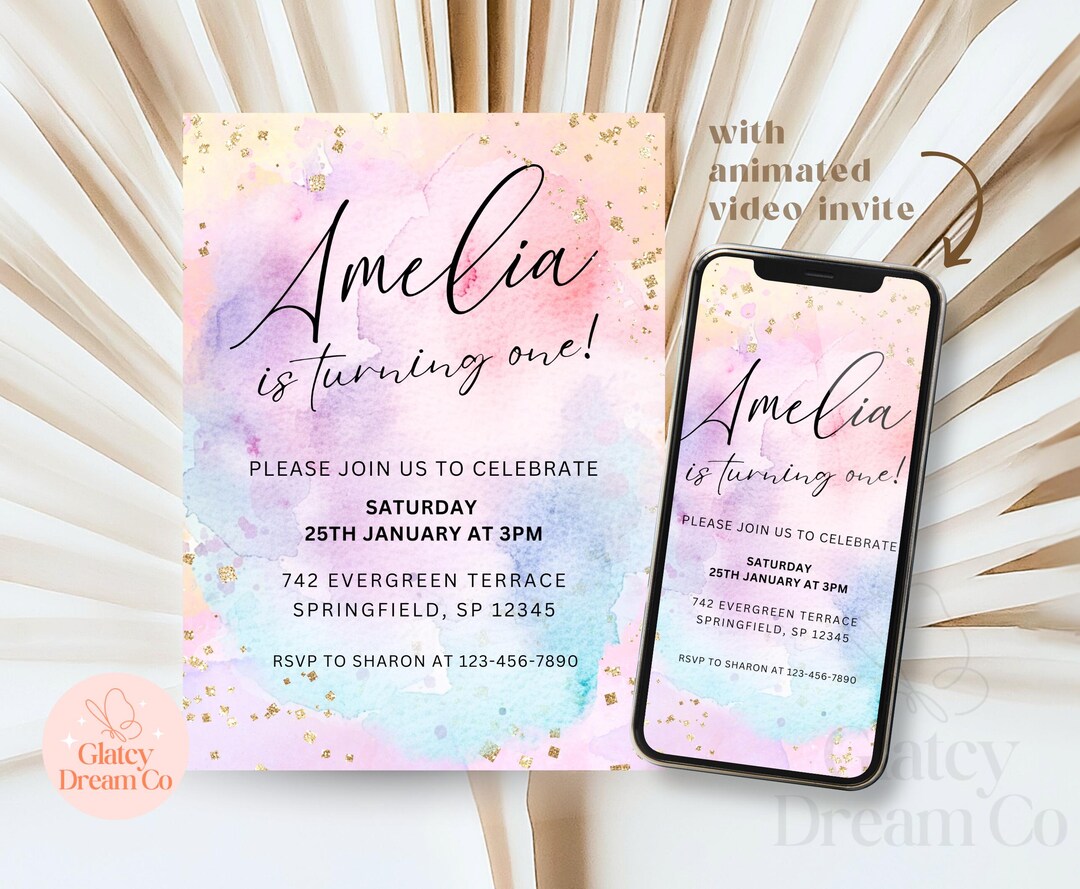 FULLY EDITABLE Invitation Featuring a Pastel Ombre Watercolor Design ...
