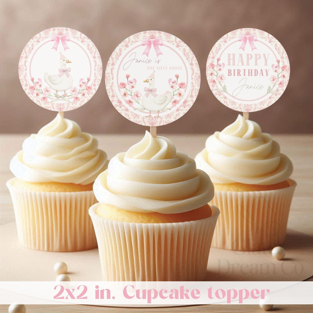 EDITABLE One Silly Goose First Birthday Bday Pink Cake Topper for Baby ...