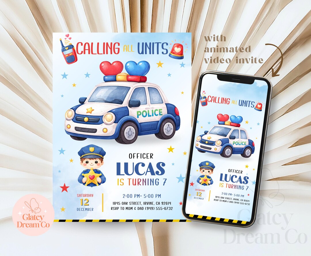 EDITABLE Police Birthday Invitation Template With Animated Video ...