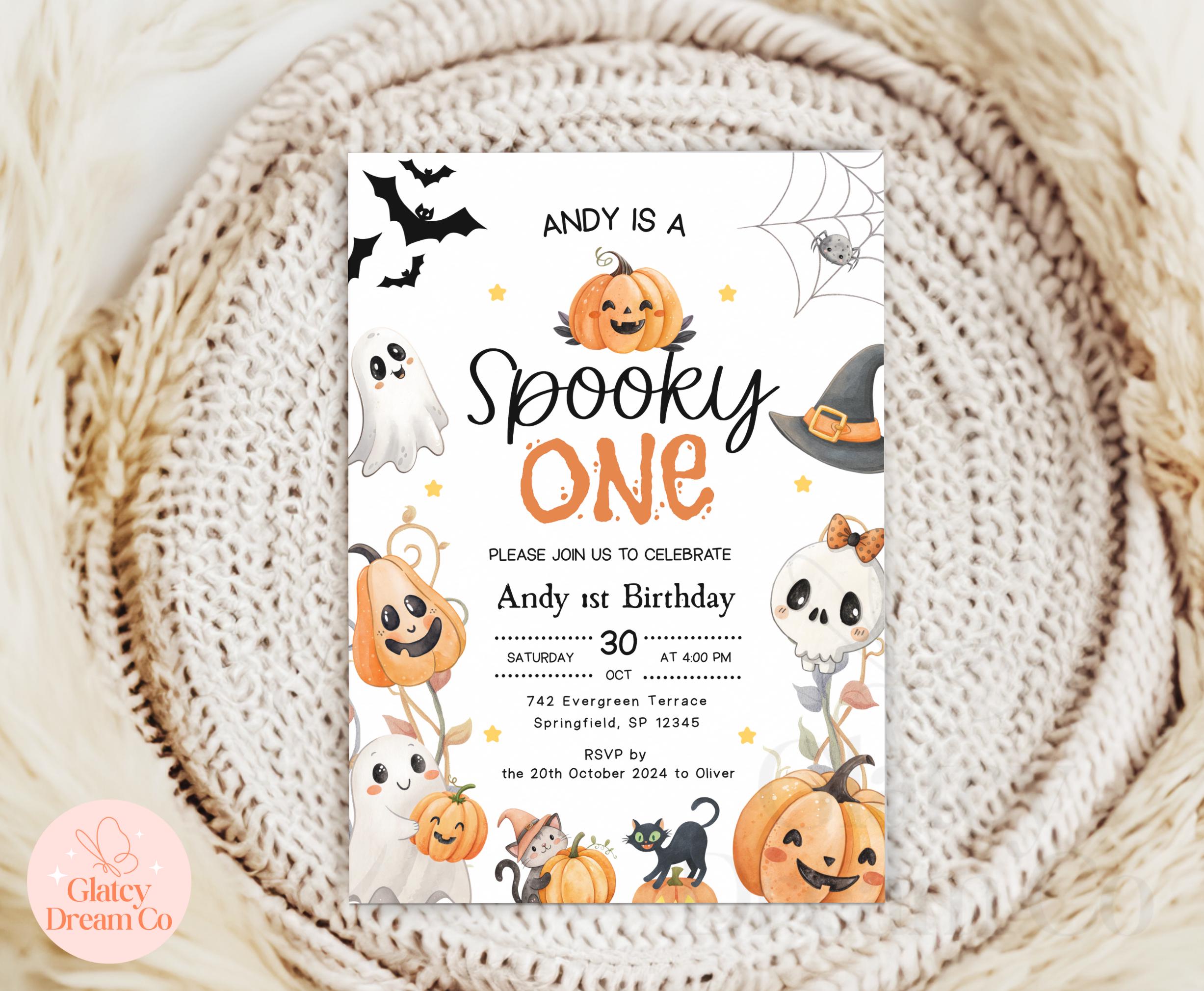 EDITABLE Spooky One First 1st Halloween Birthday Party for Baby Boys or ...