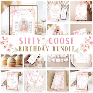 EDITABLE One Silly Goose First Birthday Complete Bundle, Vintage Pink ...