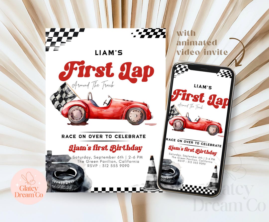 EDITABLE First Lap Around the Track 1st Birthday Invitation for 1 Year ...