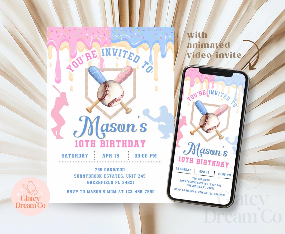 EDITABLE Baseball Ice Cream Drip Party Invitation for ANY AGE Birthday ...