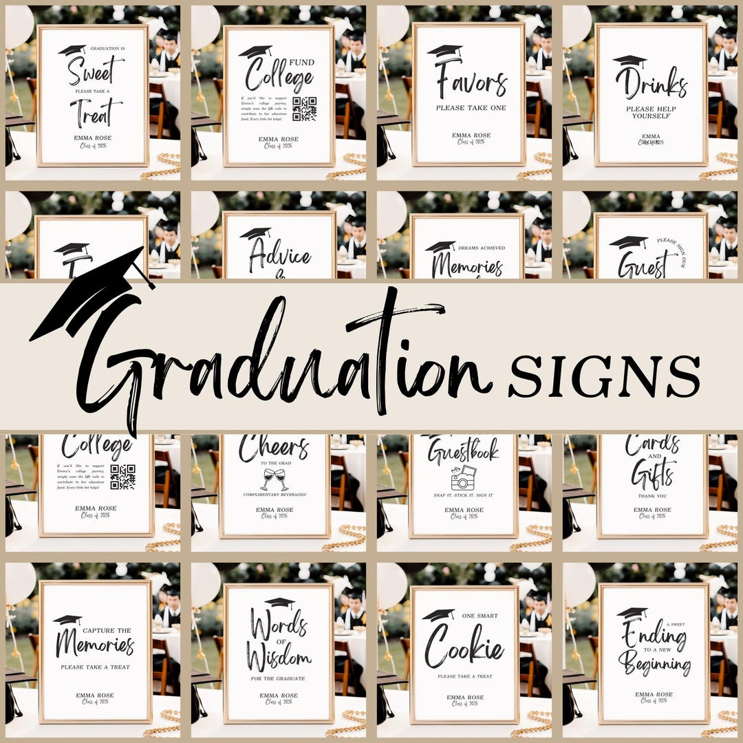 EDITABLE Graduation Party Sign Template Bundle, Qr Code Sign College ...