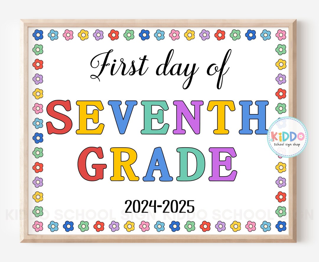 FIRST Day of Seventh Grade Grade Sign, 7th Grade Sign Pastel Flowers ...