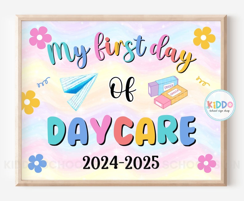 FIRST Day of Daycare Sign, Pastel Groovy Flowers Girly Themed First Day ...