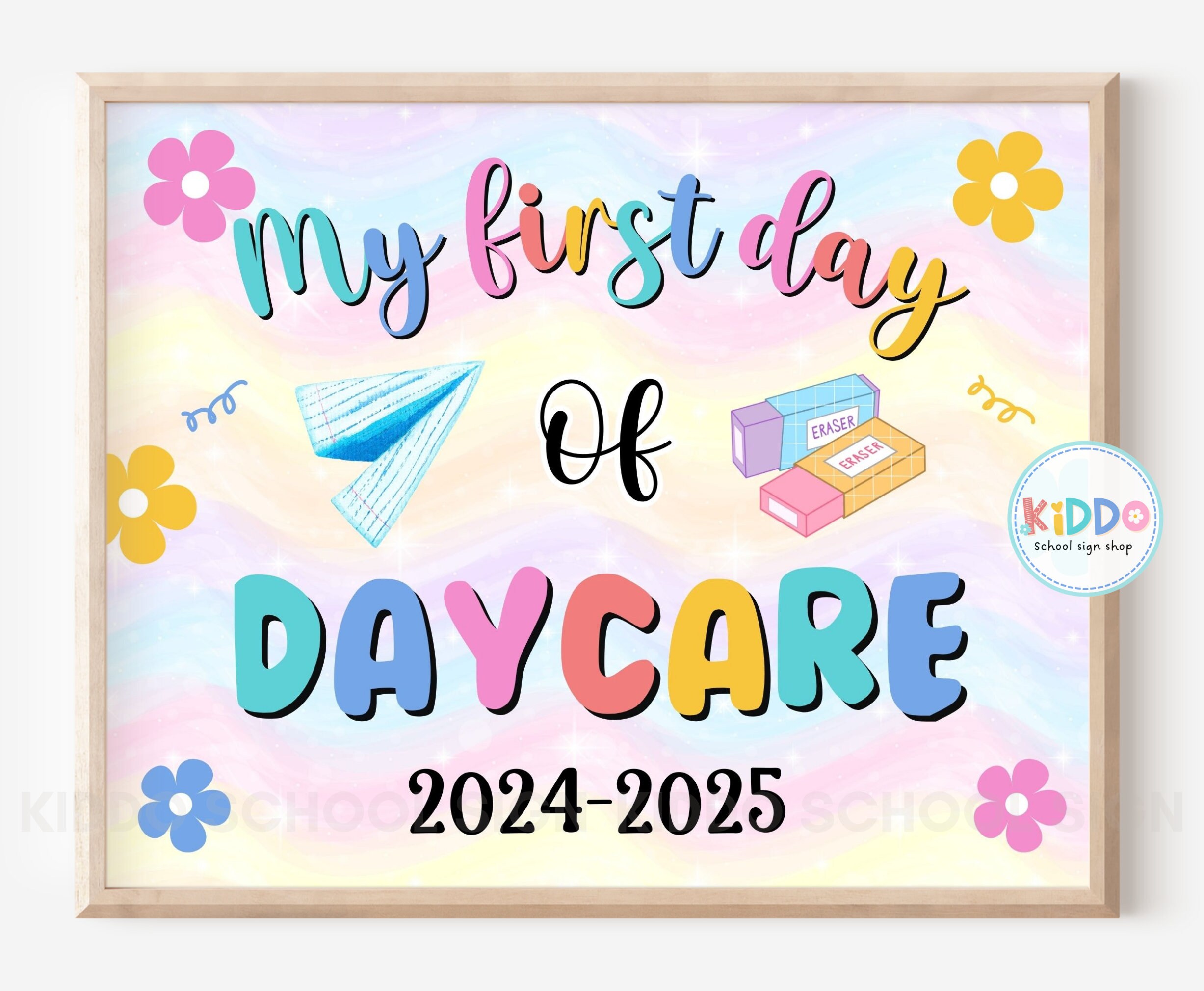 FIRST Day of Daycare Sign, Pastel Groovy Flowers Girly Themed First Day ...