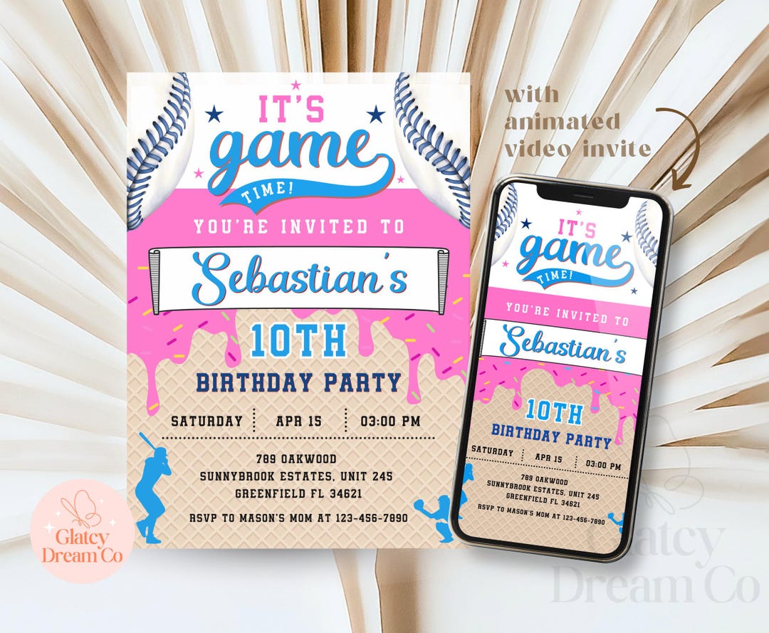EDITABLE Baseball Drip Party Invitation for ANY AGE Waffle Ice Cream ...