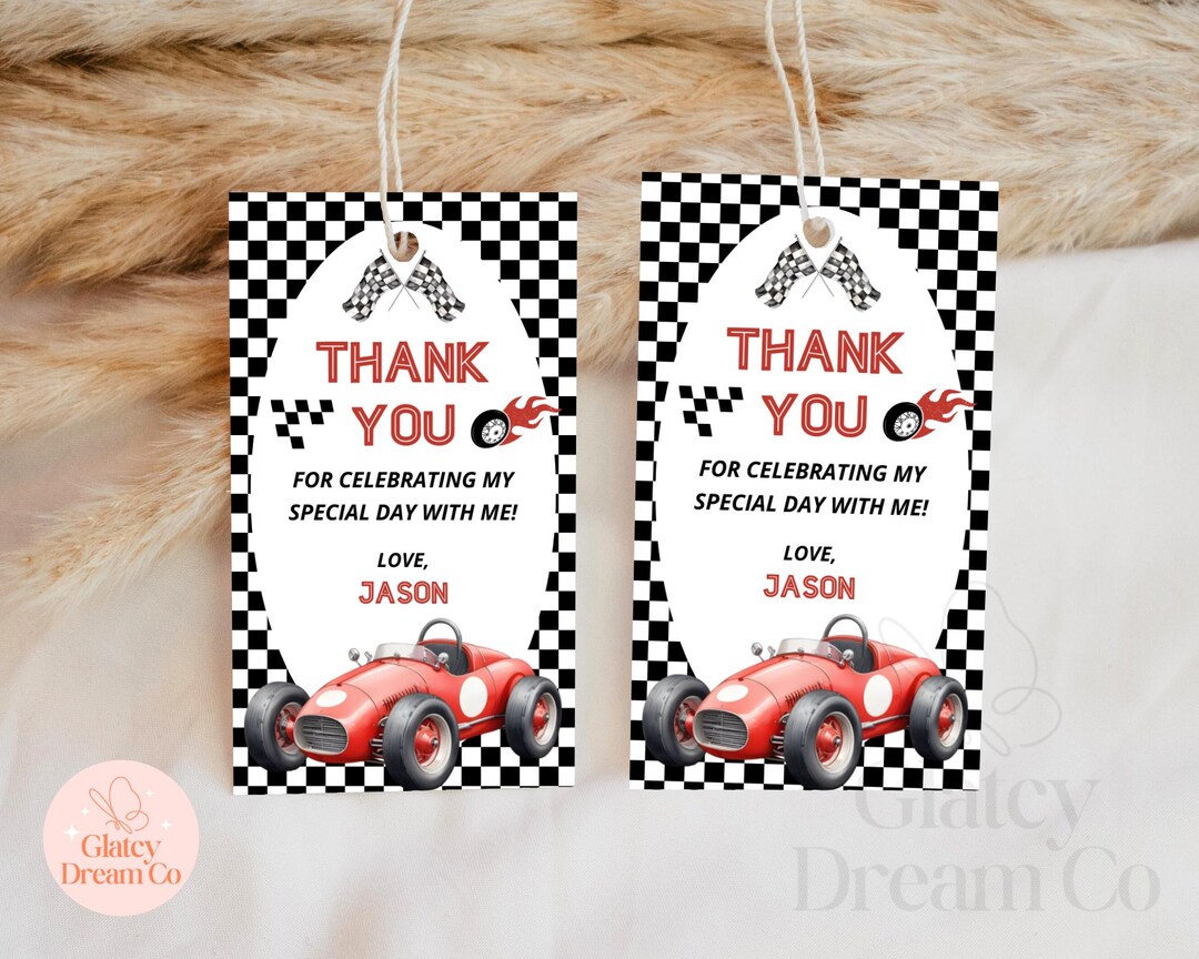 EDITABLE Gift Tag Racing Car Theme, Photo Personalized, Fast One Boy ...