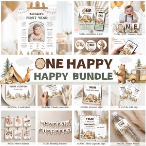 EDITABLE One Happy Camper Woodland 1st Birthday Bday Bundle Invitation ...