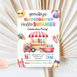 EDITABLE Goodbye Kindergarten Hello Summer Beach Evite, Pool Party End ...