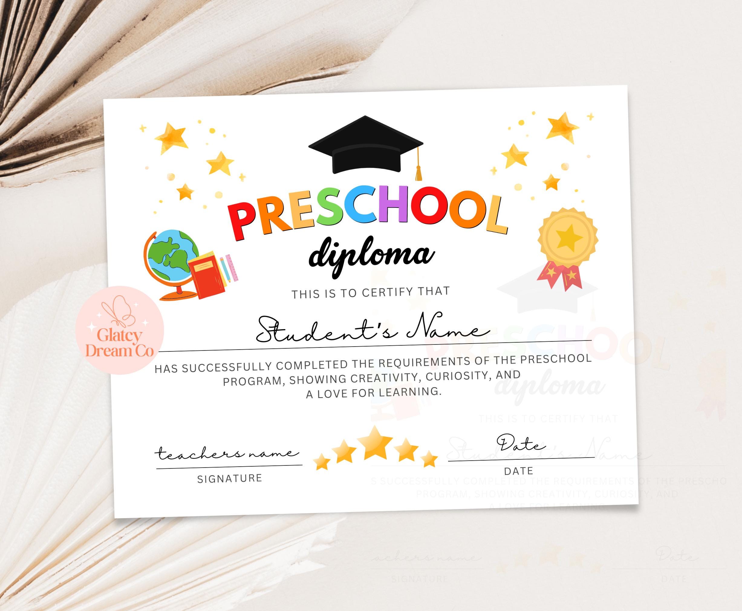 FULLY EDITABLE Preschool Diploma Certificate Template Preschool ...