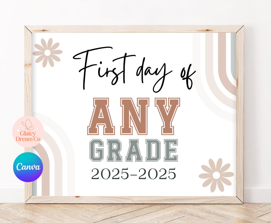 EDITABLE First & Last Day of Any Grade Boho Rainbow Flower Girly Sign ...