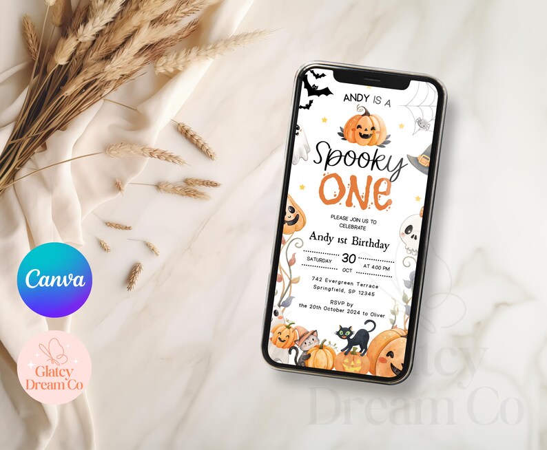 EDITABLE Spooky One First 1st Halloween Birthday Party for Baby Boys or ...