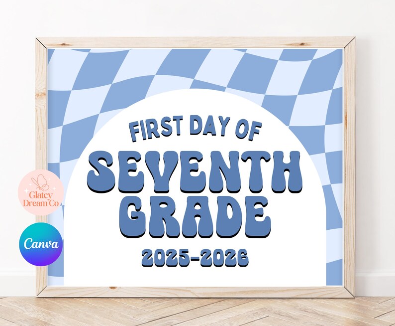 EDITABLE First Day & Last Day of Seventh 7th or Any Grade Sign BLUE ...