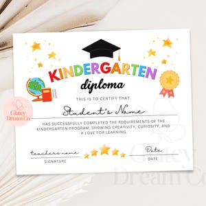 FULLY EDITABLE Kindergarten Diploma Certificate Template Kindergarten ...