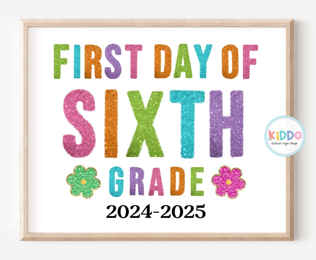 FIRST Day of Sixth Grade Sign, FIRST Day of 6th Grade, Tinsel Pastel ...