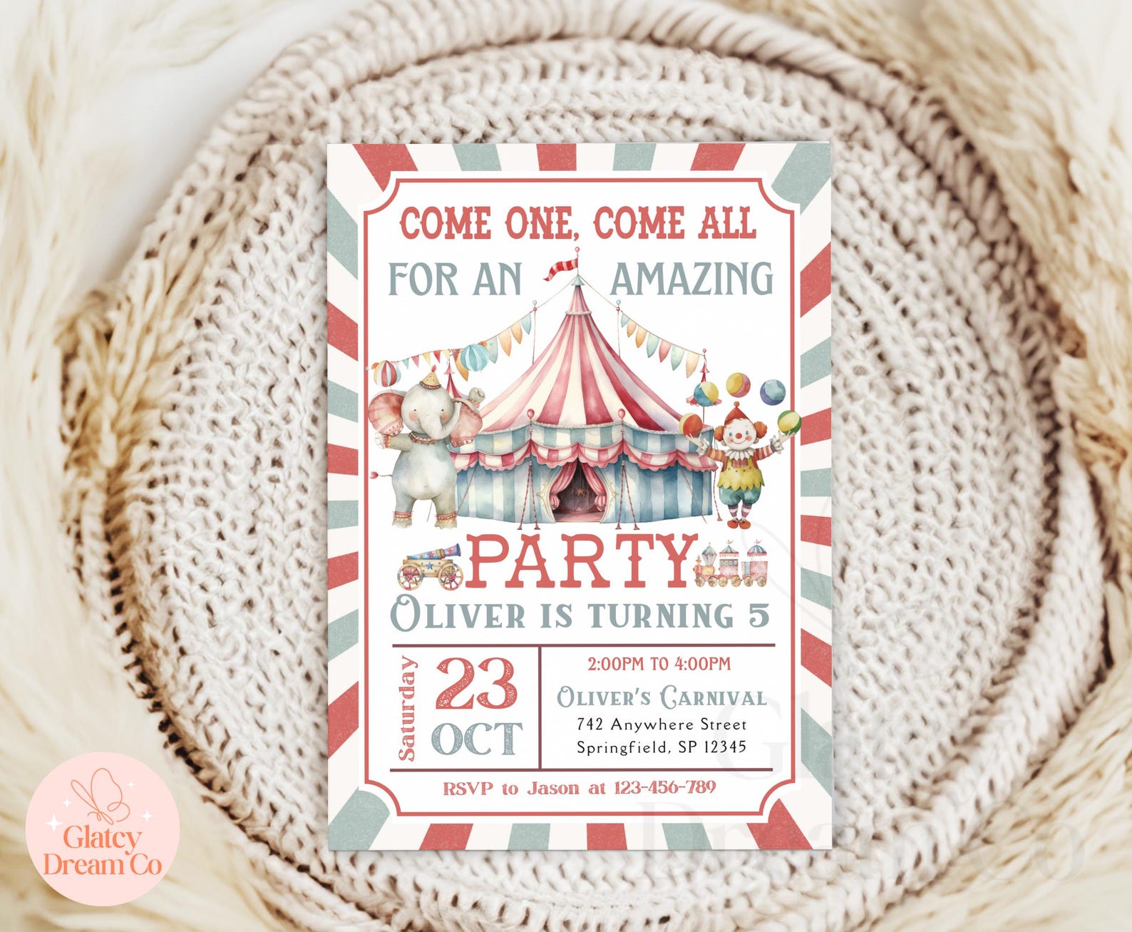 EDITABLE Circus Vintage Carnival Birthday Animated Video Invite Ticket ...
