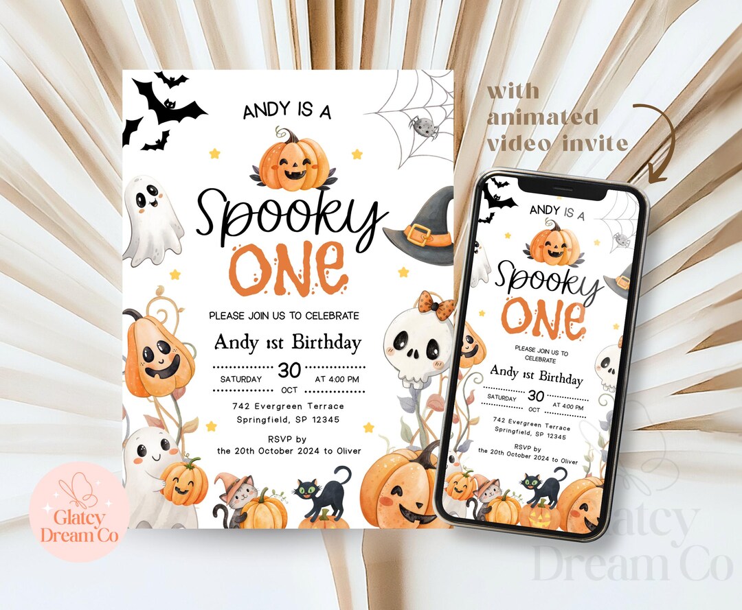 EDITABLE Spooky One First 1st Halloween Birthday Party for Baby Boys or ...