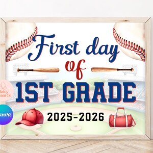 EDITABLE FIRST & LAST Day of Any Grade Sign Blue Red Baseball Boy ...