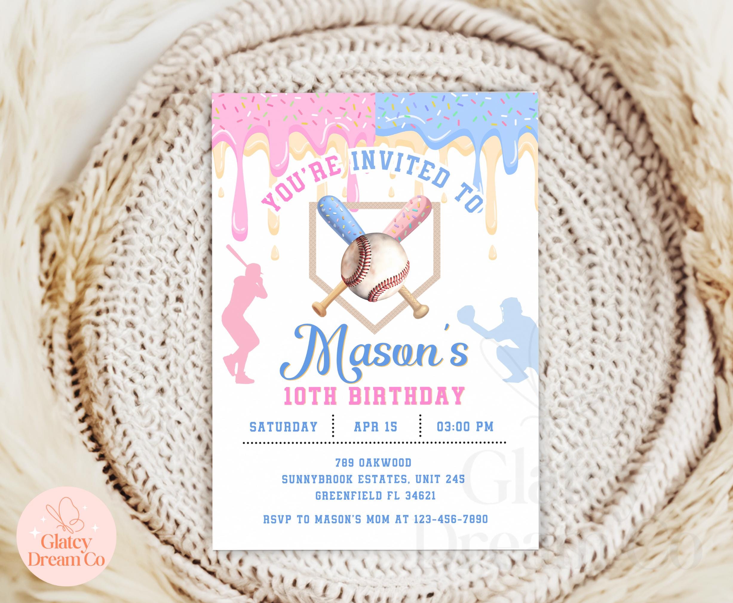 EDITABLE Baseball Ice Cream Drip Party Invitation for ANY AGE Birthday ...