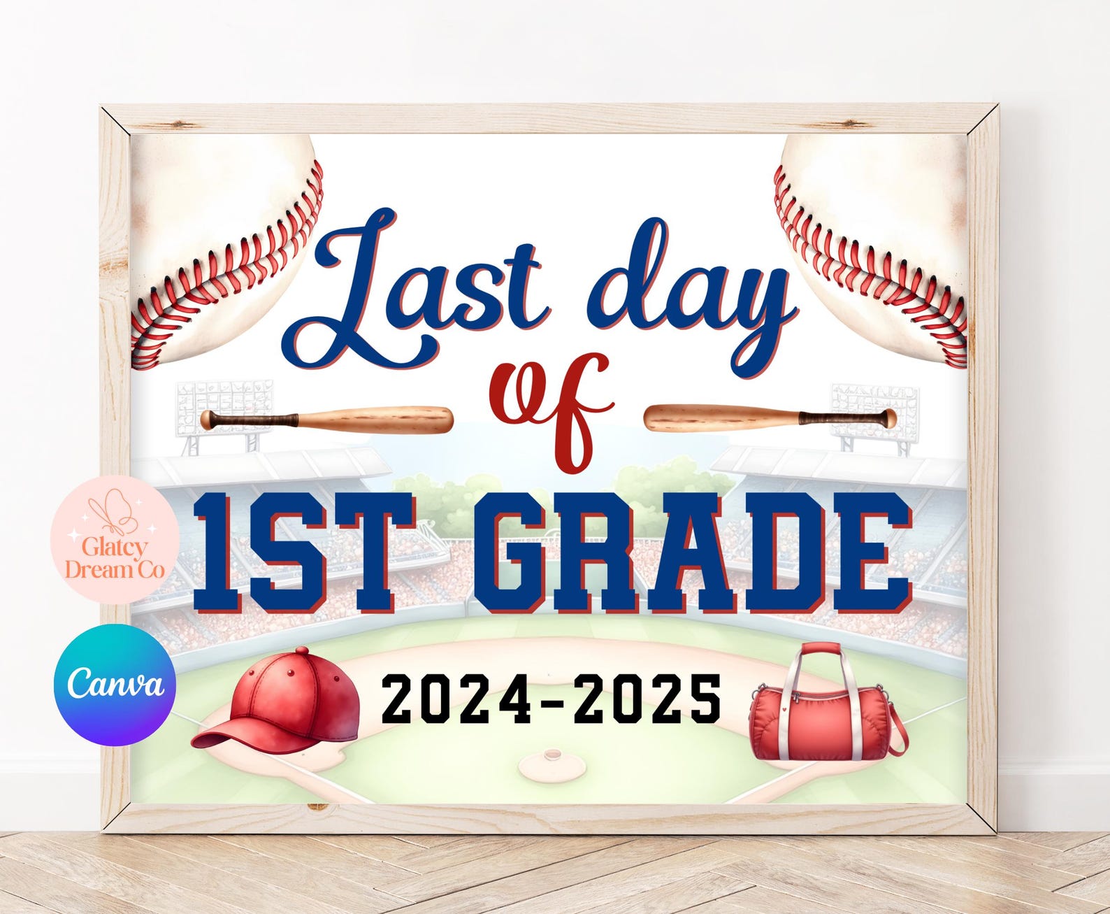 EDITABLE FIRST & LAST Day of Any Grade Sign Blue Red Baseball Boy ...