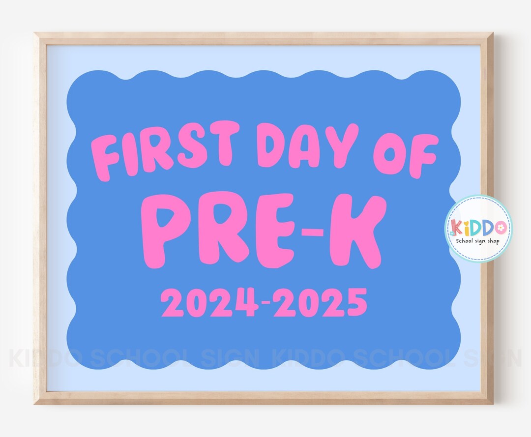FIRST Day of Preschool Sign Blue Pink Themed First Day of School ...