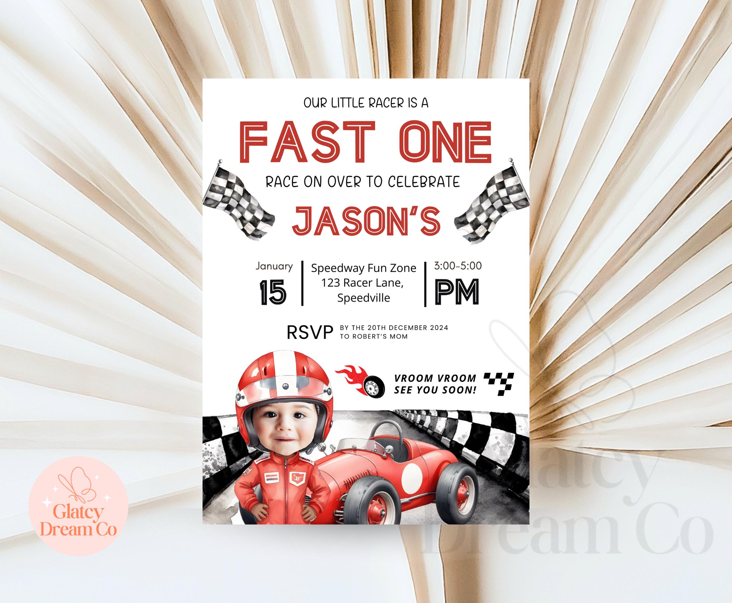 EDITABLE Racing Car Invitation, Photo Personalized, Fast One Boy 1st ...