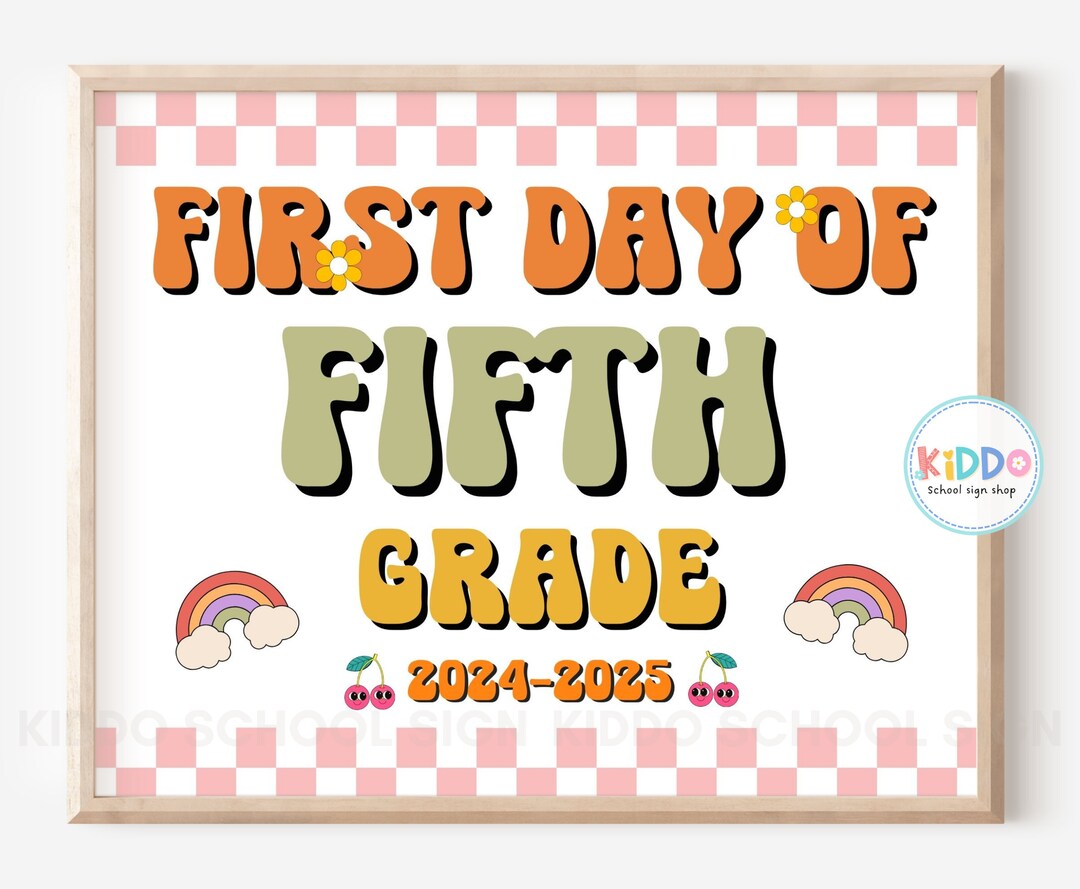 FIRST Day of Fifth Grade Retro Girly Sign FIRST Day of School Brown ...
