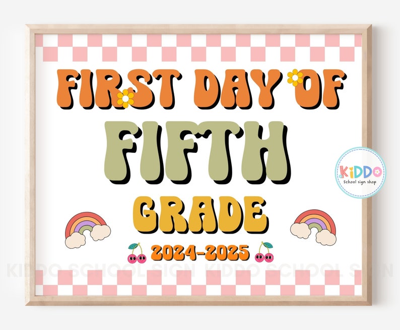FIRST Day of Fifth Grade Retro Girly Sign FIRST Day of School Brown ...