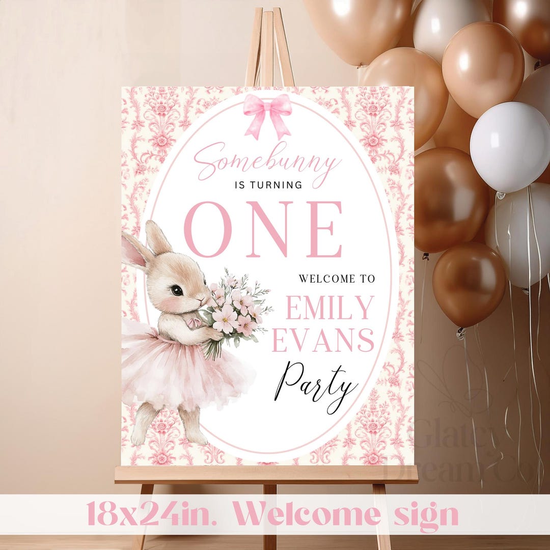 EDITABLE Grandmillennial Somebunny is Turning One Welcome Sign, Bunny ...