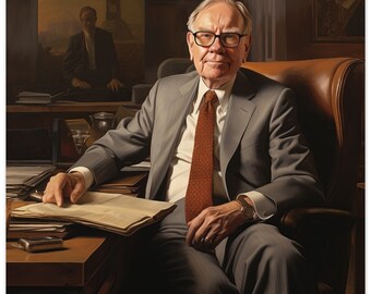 Warren Buffett Reading in His Library. Canvas Poster or Digital. Stock ...