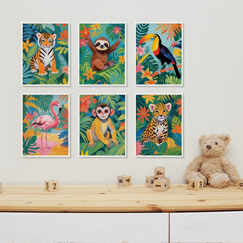PRINTABLE Set of 6 Jungle Baby Animals Wall Art Gallery | Kids Room ...