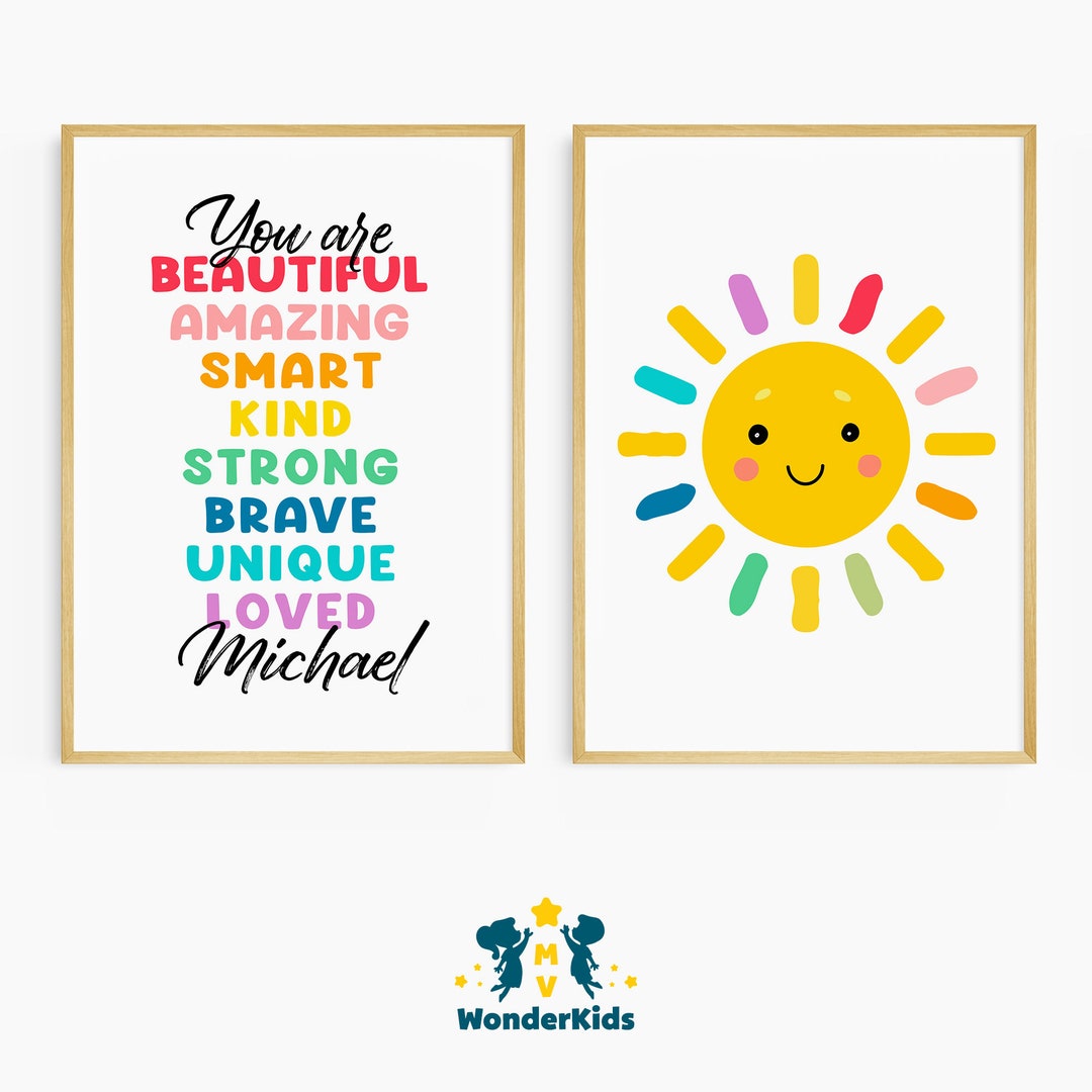 Personalized Kids' Motivational Poster Set | Cute Colorful Sunshine ...