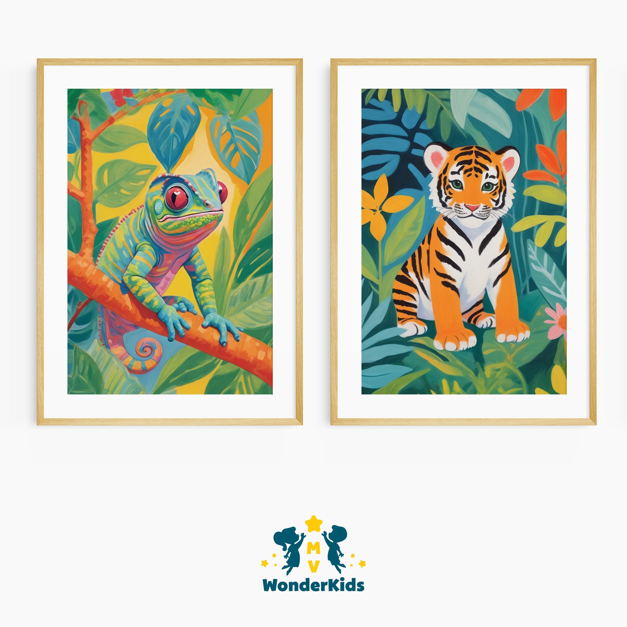 12 Set of Jungle Animals Kids Room Wall Art Gallery Digital Download ...