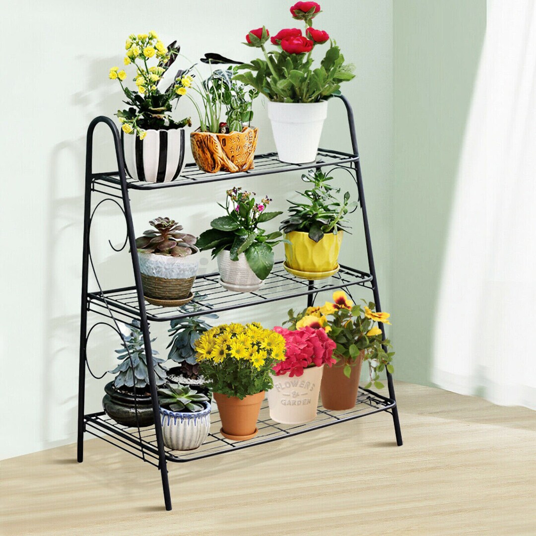3-tier Metal Plant Stand Ladder Shaped Flower Pot Rack Holder Home ...